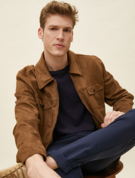 Koton Erkek Klasik Yaka Çift Cep Detaylı Femuarlı Süet Mont