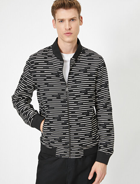 Koton Erkek Ribanalı Slogan Baskılı Fermuarlı Mont