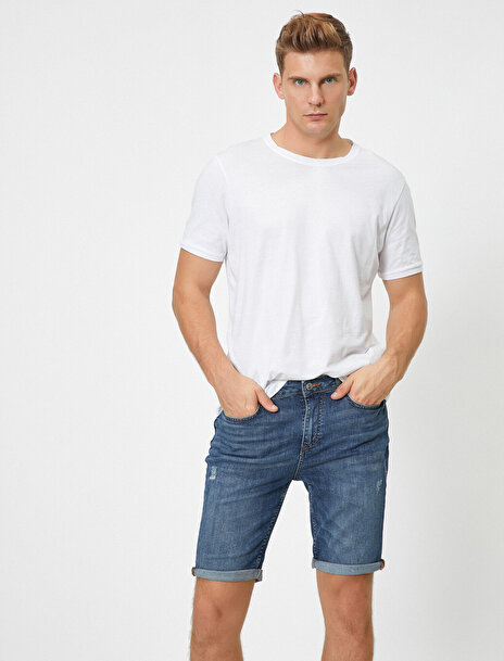 Koton Erkek Dizi Katlama Detaylı Cepli Jean Şort