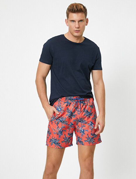 Koton Erkek Palmiye Desenli Cepli Sort Deniz Şortu Koton Erkek Palmiye Desenli Cepli Sort Deniz Şortu