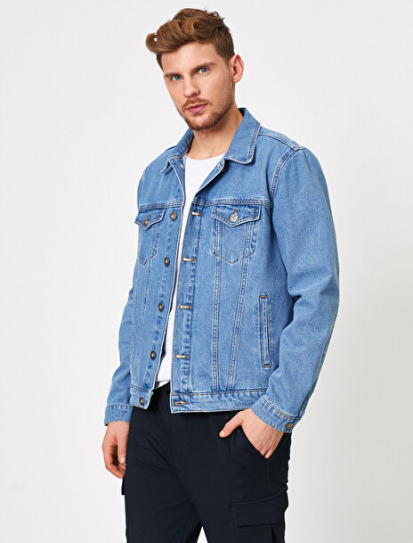 Koton Erkek Düğmeli Cep Detaylı %100 Pamuk Jean Ceket