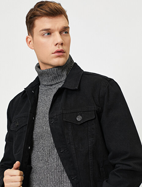 Koton Erkek Düğmeli Cep Detaylı %100 Pamuk Jean Ceket