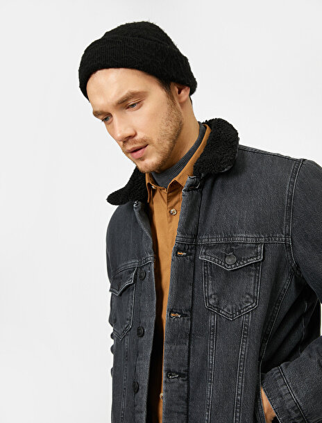 Koton Erkek İçi Ve Yakası Suni Kürklü Kolları Kapitone Detaylı Jean Ceket