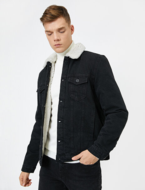Koton Erkek Yakası ve İçi Suni Kürklü Kolları Kapitoneli Jean Ceket Koton Erkek Yakası ve İçi Suni Kürklü Kolları Kapitoneli Jean Ceket