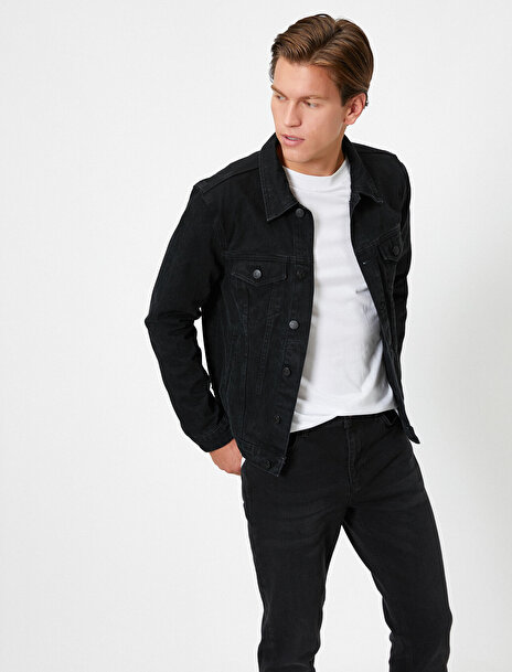 Koton Erkek Pamuklu Cepli Kot Ceket