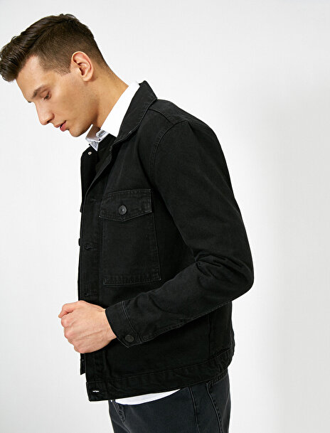 Koton Erkek Kare Cep Detaylı %100 Pamuk Jean Ceket