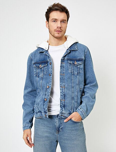 Koton Erkek Çıkarılabilir Kapüşonlu Düğmeli Jean Ceket