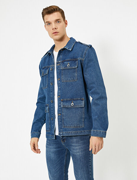 Koton Erkek Düğme Detaylı Jean Ceket Koton Erkek Düğme Detaylı Jean Ceket