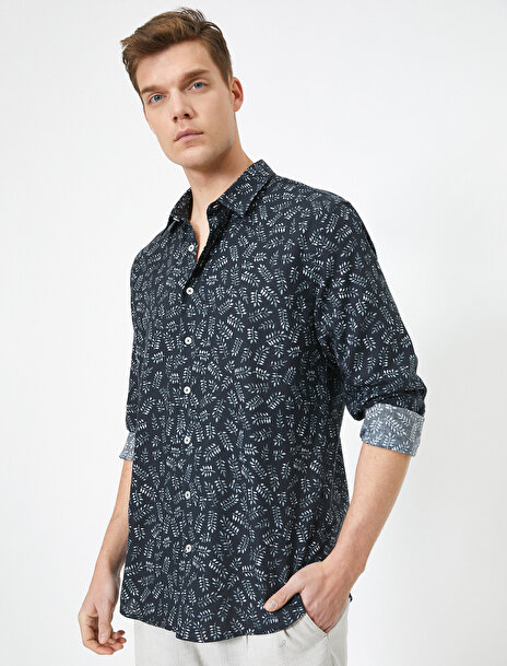 Koton Erkek Yaprak Desenli Uzun Kollu Regular Fit Casual Gömlek Koton Erkek Yaprak Desenli Uzun Kollu Regular Fit Casual Gömlek