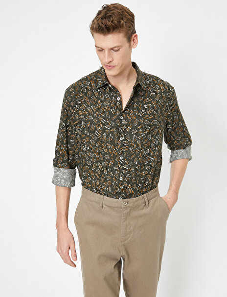 Koton Erkek Yaprak Desenli Uzun Kollu Regular Fit Casual Gömlek Koton Erkek Yaprak Desenli Uzun Kollu Regular Fit Casual Gömlek