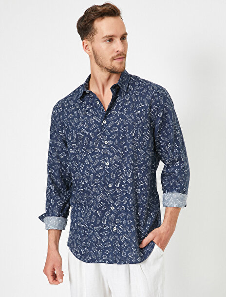 Koton Erkek Yaprak Desenli Uzun Kollu Regular Fit Casual Gömlek