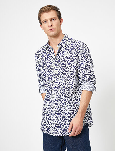 Koton Erkek Yaprak Desenli Uzun Kollu Regular Fit Casual Gömlek Koton Erkek Yaprak Desenli Uzun Kollu Regular Fit Casual Gömlek