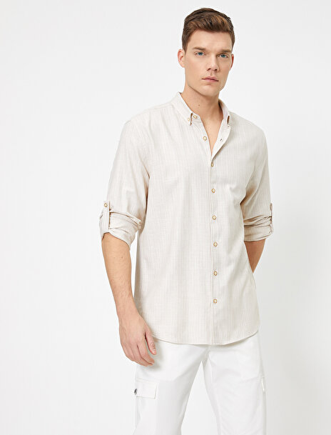 Koton Erkek Apoletli Çizgili Desenli Pamuklu Regular Fit Casual Gömlek Koton Erkek Apoletli Çizgili Desenli Pamuklu Regular Fit Casual Gömlek