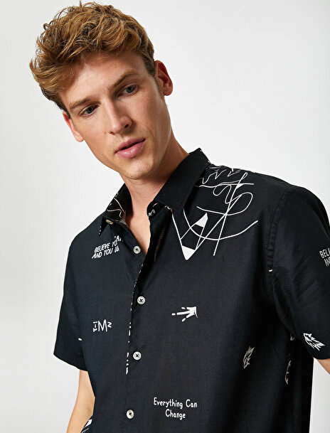 Koton Erkek %100 Pamuk Kısa Kollu Baskılı Gömlek