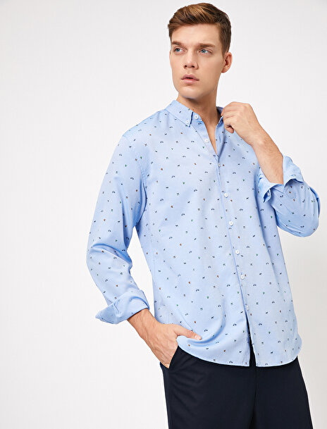 Koton Erkek Minimal Desenli Düğmeli Yaka Regular Fit Casual Gömlek Koton Erkek Minimal Desenli Düğmeli Yaka Regular Fit Casual Gömlek
