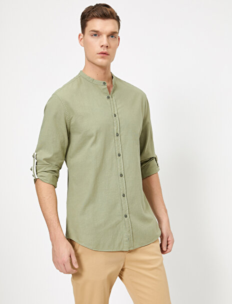 Koton Erkek Hakim Yaka Apoletli Pamuklu Slim Fit Gömlek Koton Erkek Hakim Yaka Apoletli Pamuklu Slim Fit Gömlek