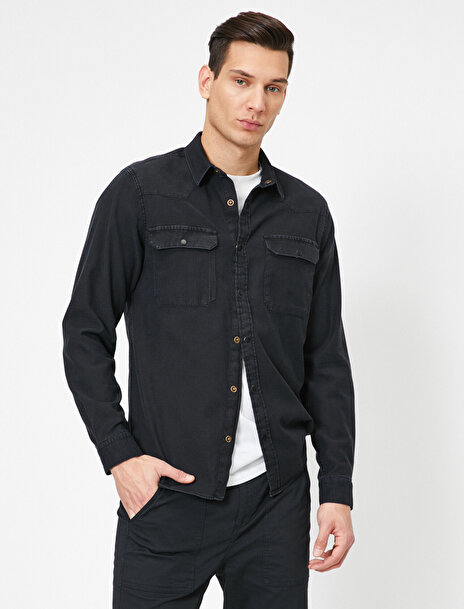 Koton Erkek Çift Çepli Çıtçıt Düğmeli Regular Fit Denim Gömlek Koton Erkek Çift Çepli Çıtçıt Düğmeli Regular Fit Denim Gömlek
