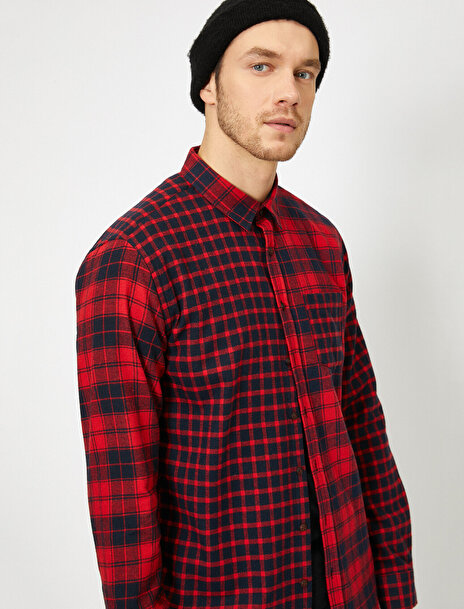 Koton Erkek Ekoseli Tek Cepli Slim Fit Oduncu Gömleği