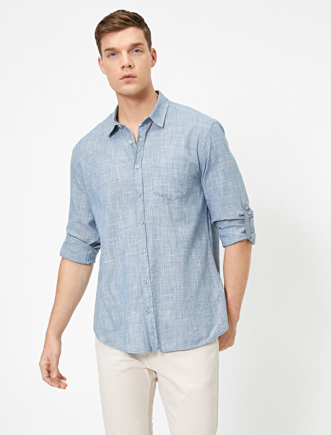 Koton Erkek Tek Cepli Dokulu Kumaş Uzun Kollu Slim Fit Gömlek