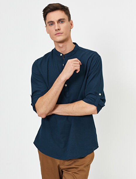 Koton Erkek Hakim Yaka Yarım Patlı Regular Fit Casual Gömlek Koton Erkek Hakim Yaka Yarım Patlı Regular Fit Casual Gömlek