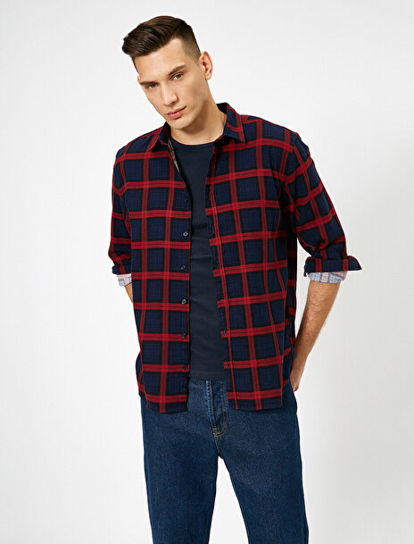 Koton Erkek Ekoseli Uzun Kollu Slim Fit Oduncu Gömleği