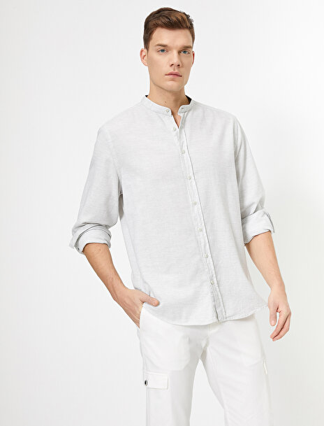 Koton Erkek Hakim Yaka Apoletli Desenli Kumaş Regular Fit Casual Gömlek Koton Erkek Hakim Yaka Apoletli Desenli Kumaş Regular Fit Casual Gömlek