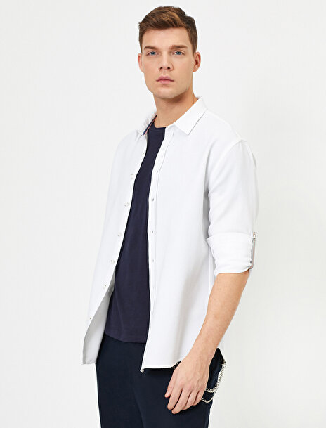 Koton Erkek Apoletli Uzun Kollu  Slim Fit Casual Gömlek Koton Erkek Apoletli Uzun Kollu  Slim Fit Casual Gömlek