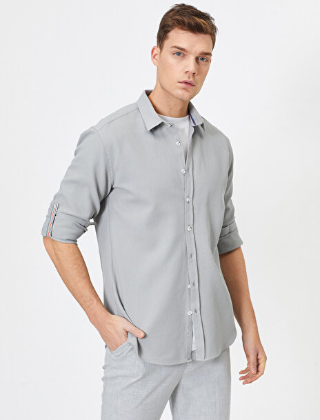 Koton Erkek Apoletli Uzun Kollu  Slim Fit Casual Gömlek Koton Erkek Apoletli Uzun Kollu  Slim Fit Casual Gömlek