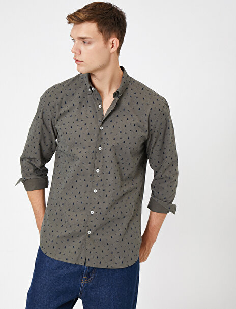 Koton Erkek Minimal Desenli Düğmeli Yaka Regular Fit Casual Gömlek Koton Erkek Minimal Desenli Düğmeli Yaka Regular Fit Casual Gömlek