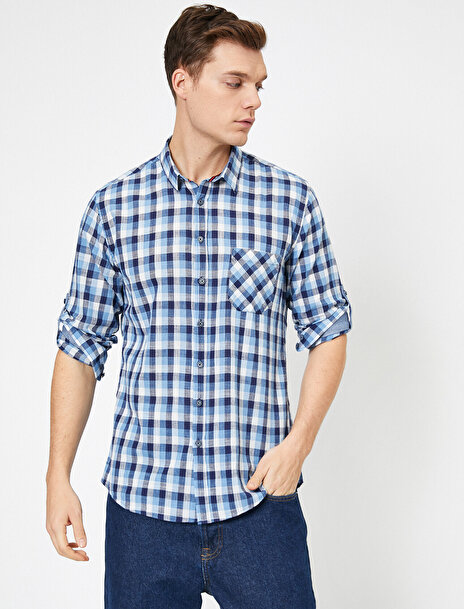 Koton Erkek Ekoseli Tek Cepli Slim Fit Oduncu Gömleği