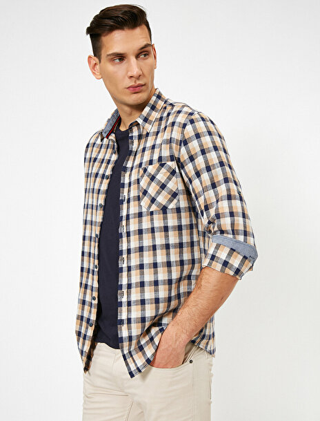 Koton Erkek Ekoseli Tek Cepli Slim Fit Oduncu Gömleği