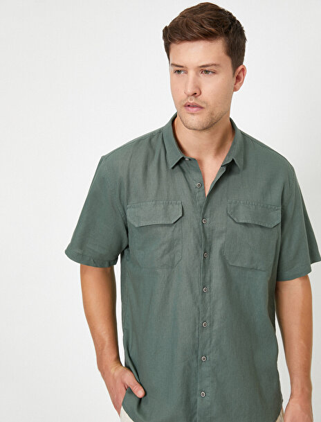 Koton Erkek Kapaklı Cepli Kısa Kollu Gömlek