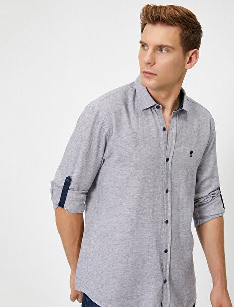 Koton Erkek Klasik Yaka Kıvrılabilir Kol Gömlek