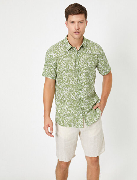 Koton Erkek Yaprak Desenli Kısa Kollu Gömlek