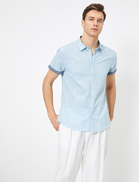 Koton Erkek Tek Cepli Pamuklu Kısa Kollu Slim Fit Gömlek