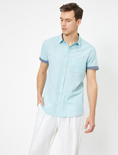 Koton Erkek Tek Cepli Pamuklu Kısa Kollu Slim Fit Gömlek