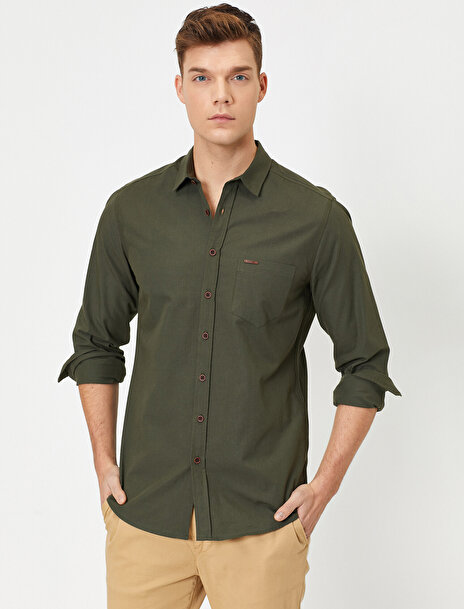 Koton Erkek Tek Cepli Uzun Kollu Slim Fit Poplin Gömlek Koton Erkek Tek Cepli Uzun Kollu Slim Fit Poplin Gömlek
