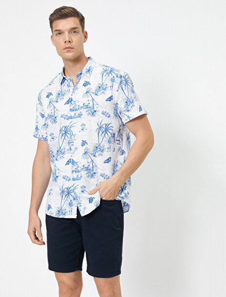 Koton Erkek Klasik Yaka Kısa Kollu Desenli Gömlek