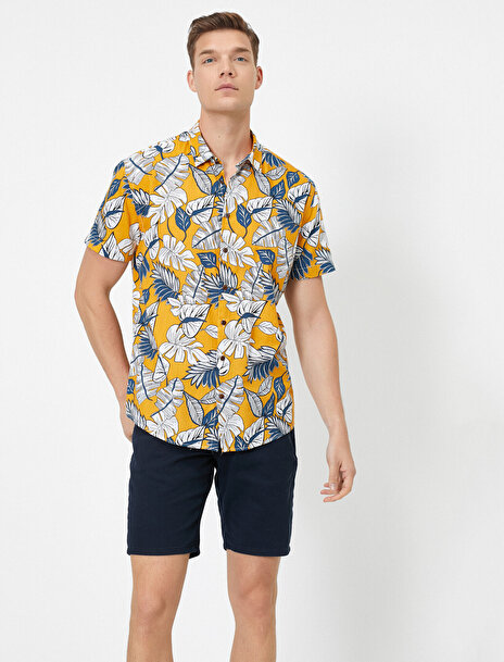 Koton Erkek Klasik Yaka Kısa Kollu %100 Pamuklu Desenli Gömlek