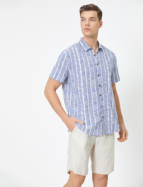 Koton Erkek Klasik Yaka Kısa Kollu Pamuklu Desenli Gömlek