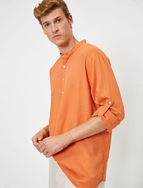 Koton Erkek Pamuklu Mandarin Yaka Flannel Gömlek Koton Erkek Pamuklu Mandarin Yaka Flannel Gömlek