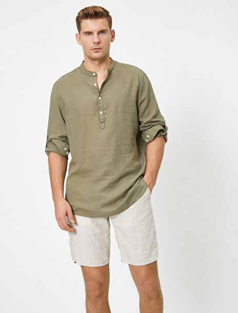 Koton Erkek Pamuklu Mandarin Yaka Flannel Gömlek Koton Erkek Pamuklu Mandarin Yaka Flannel Gömlek