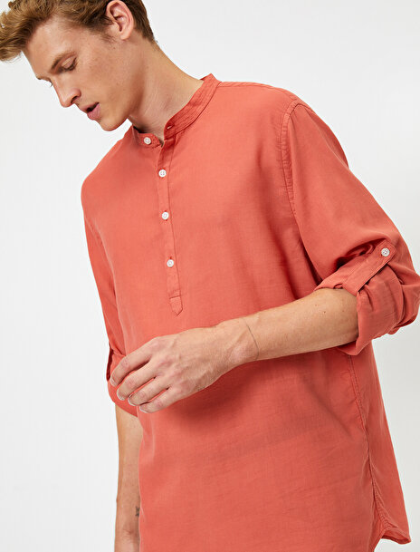 Koton Erkek Pamuklu Mandarin Yaka Flannel Gömlek Koton Erkek Pamuklu Mandarin Yaka Flannel Gömlek