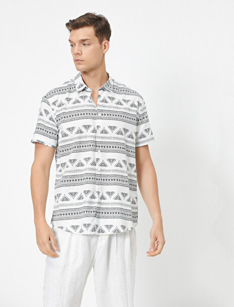 Koton Erkek Klasik Yaka Kısa Kollu Pamuklu Desenli Gömlek