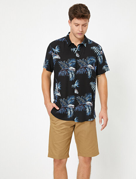 Koton Erkek Yaprak Desenli Kısa Kollu Gömlek Koton Erkek Yaprak Desenli Kısa Kollu Gömlek