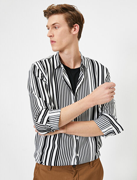 Koton Erkek Pamuklu Çizgili Uzun Kollu Regular Fit Casual Gömlek Koton Erkek Pamuklu Çizgili Uzun Kollu Regular Fit Casual Gömlek