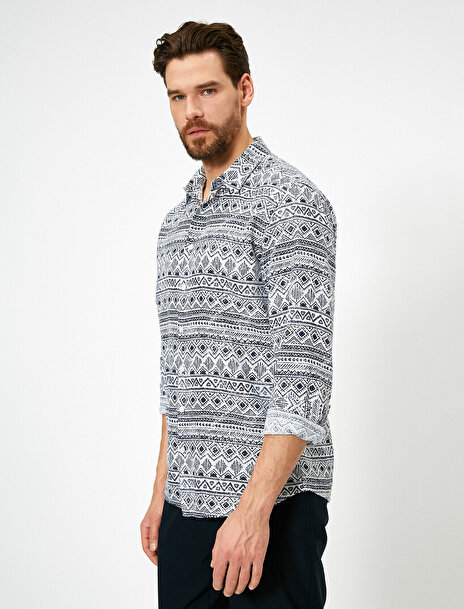 Koton Erkek %100 Pamuk Etnik Desenli Regular Fit Casual Gömlek Koton Erkek %100 Pamuk Etnik Desenli Regular Fit Casual Gömlek