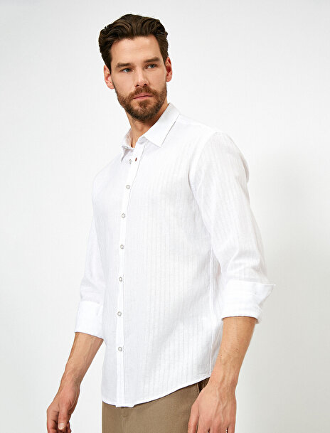 Koton Erkek Çizgili Dokulu Kumaş Regular Fit Casual Gömlek