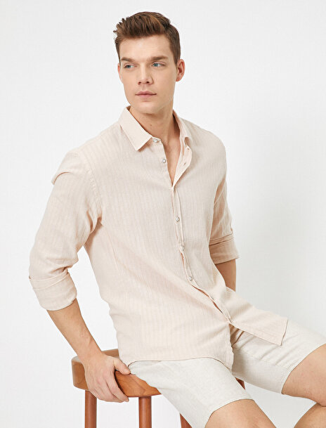Koton Erkek Çizgili Dokulu Kumaş Regular Fit Casual Gömlek