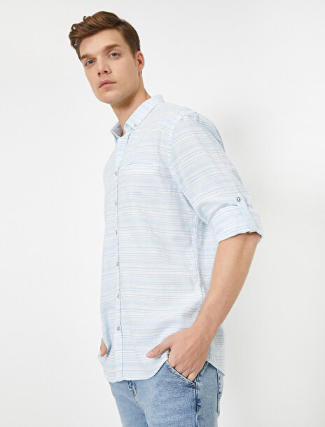 Koton Erkek Yatay Çizgili Klasik Yaka Uzun Kollu Gömlek Koton Erkek Yatay Çizgili Klasik Yaka Uzun Kollu Gömlek